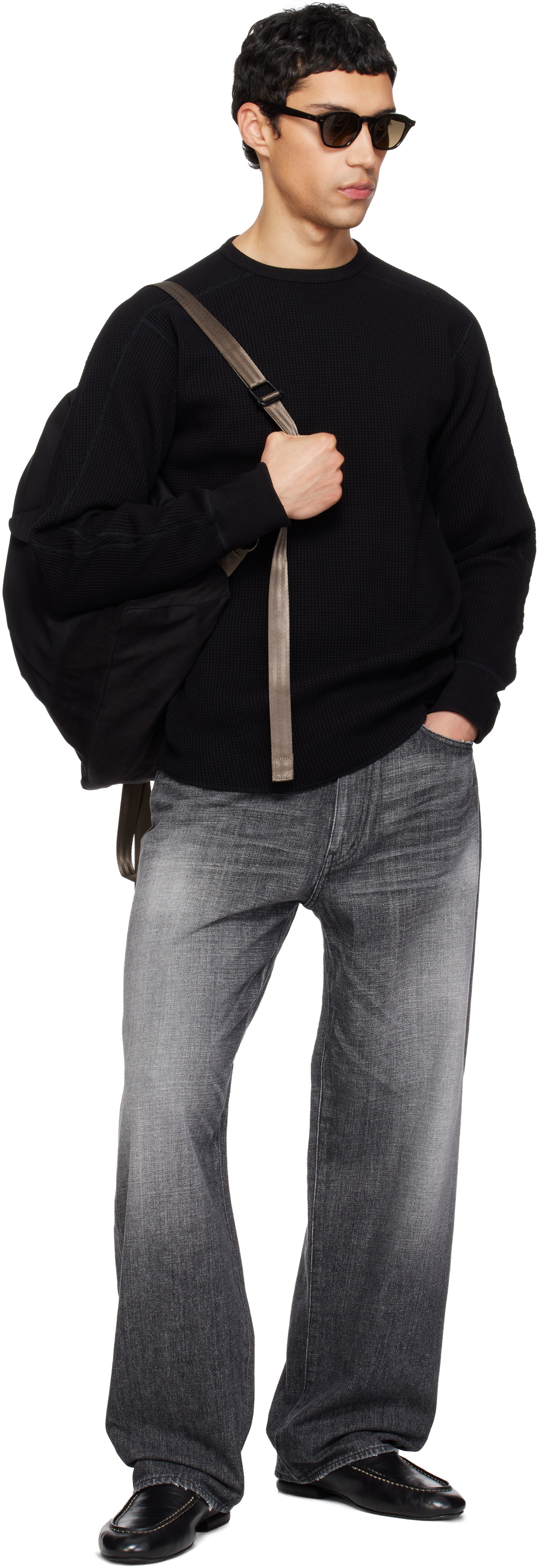 nanamica Black Crew Neck Thermal Sweatshirt Nanamica