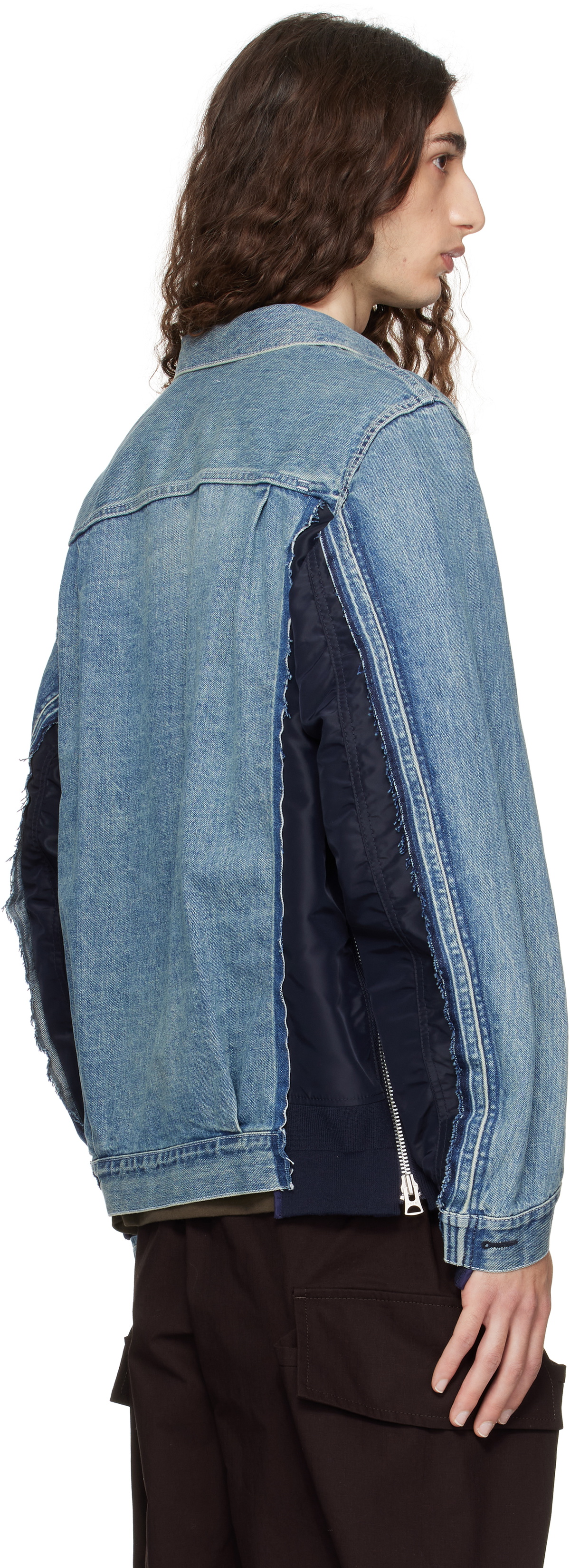 sacai Blue Nylon Twill & Denim Jacket Sacai