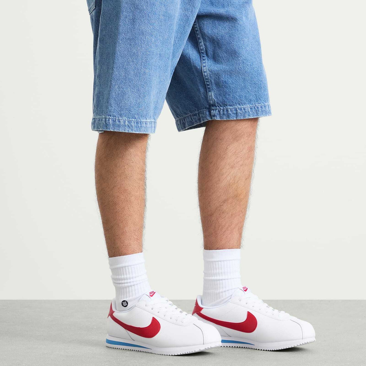 Nike Men's Cortez Ltr Sneaker in White/Red/Blue Nike