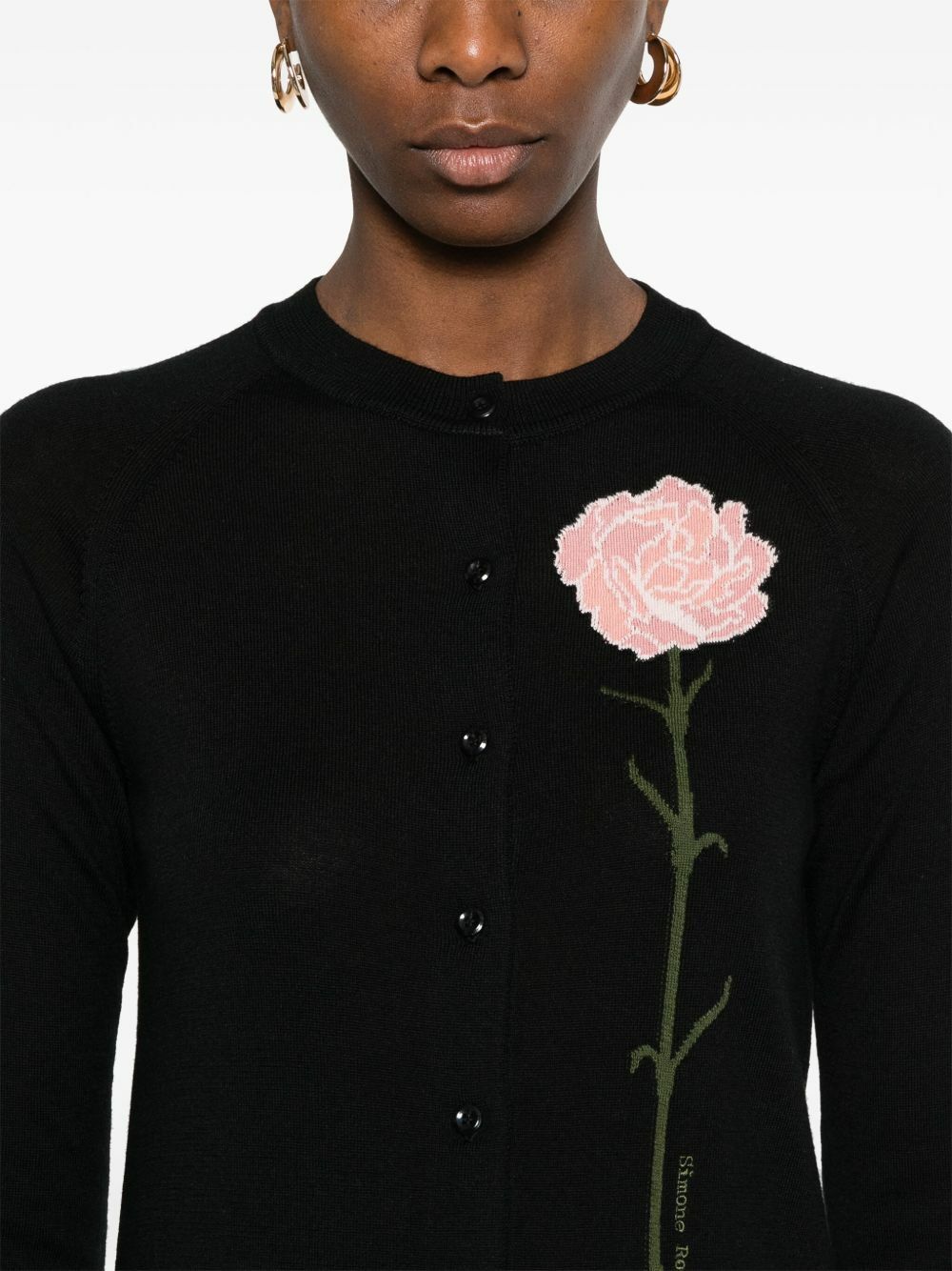 Simone Rocha Black Carnation-Intarsia Cardigan Simone Rocha