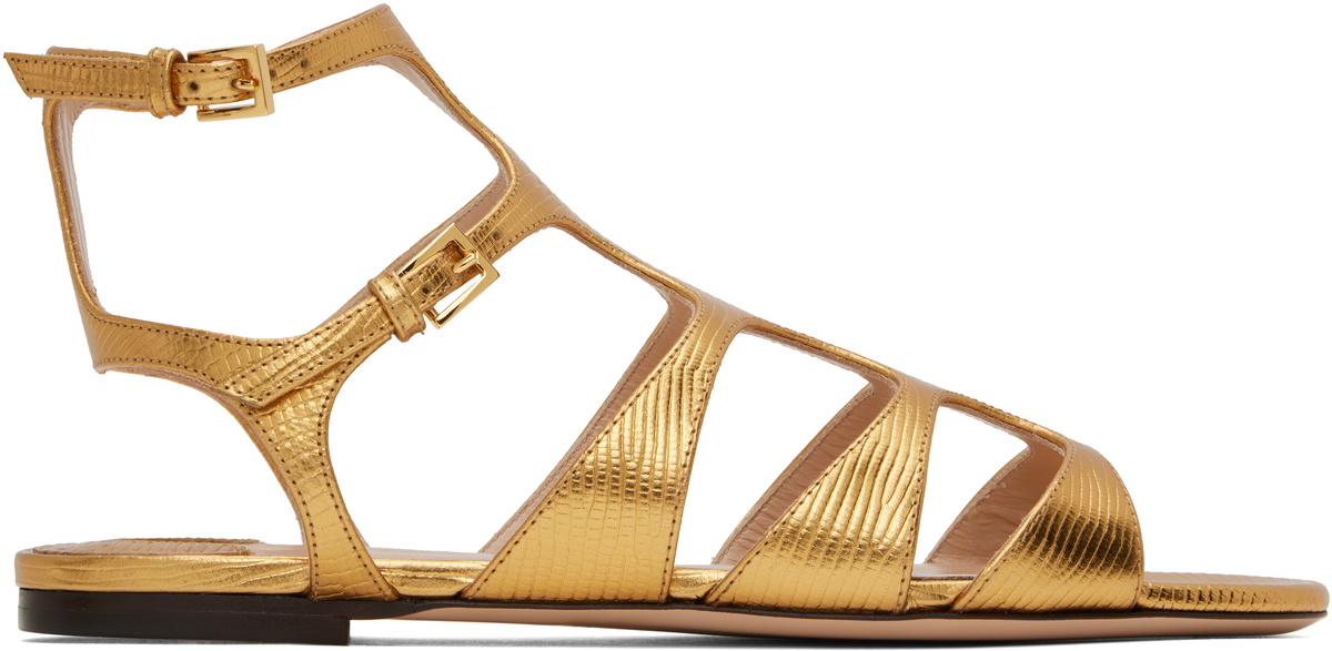TOM FORD Gold Laminated Printed Lizard Sandals TOM FORD