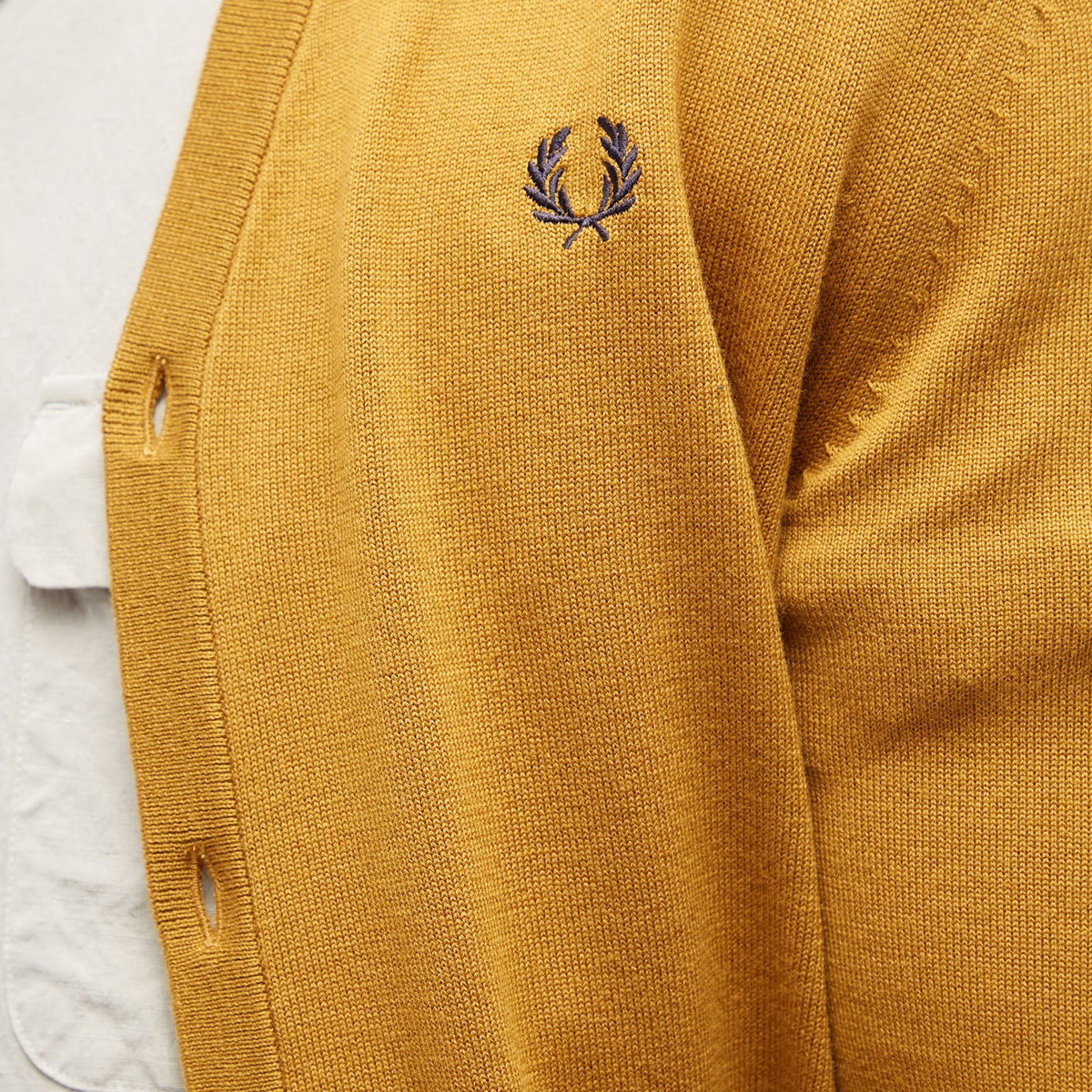 Fred Perry Men's Merino Cardigan in Dark Caramel Fred Perry
