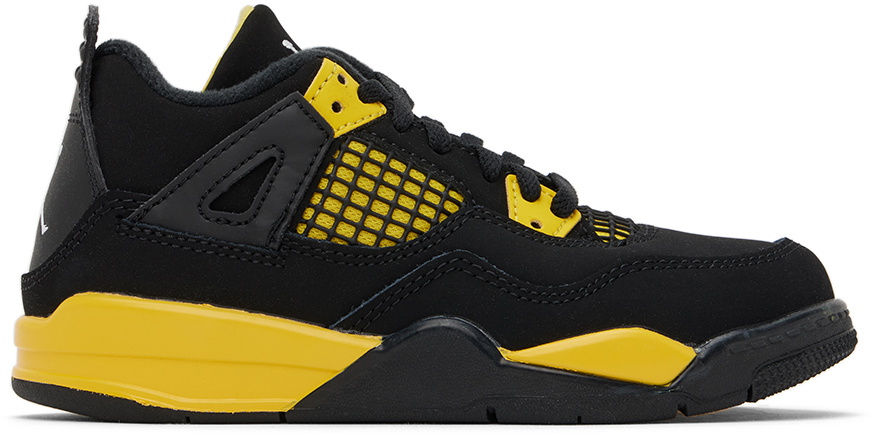 Nike Jordan Kids Black & Yellow Jordan 4 Retro Thunder Little Kids ...