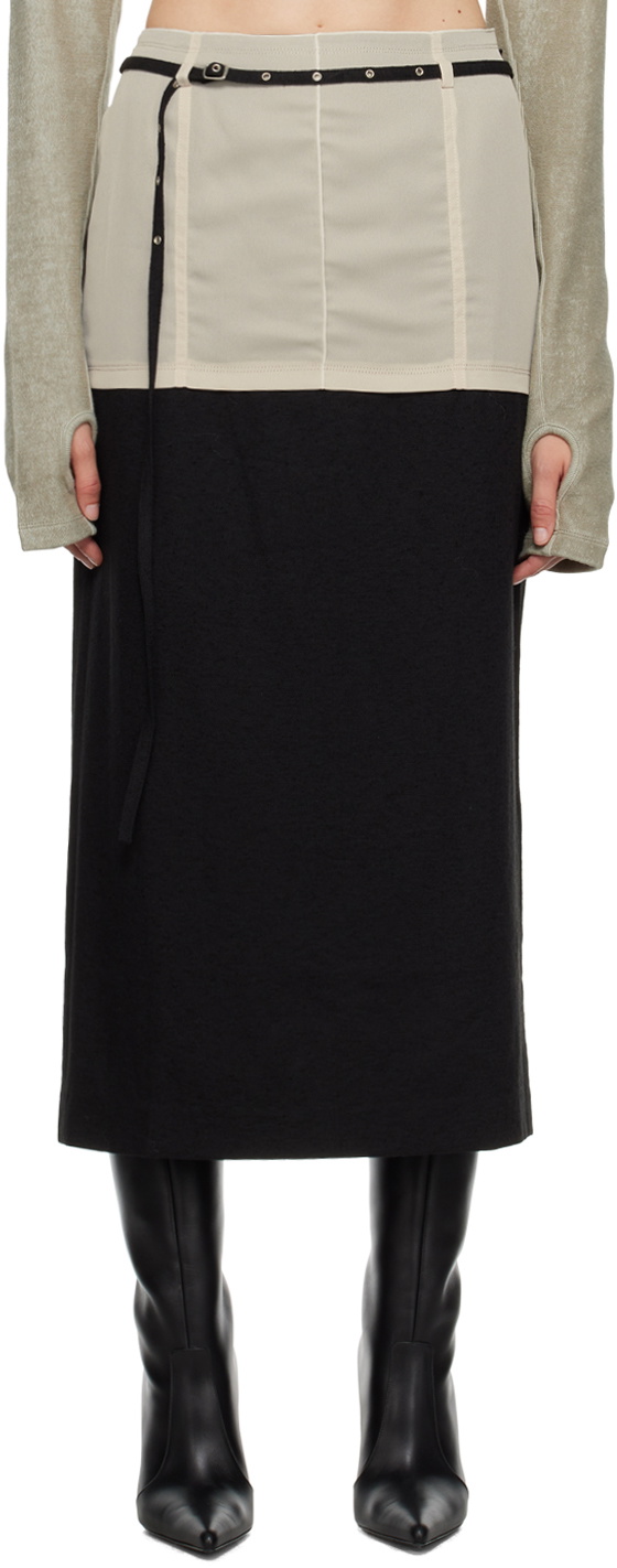 Kijun Beige & Black Layered Midi Skirt Kijun