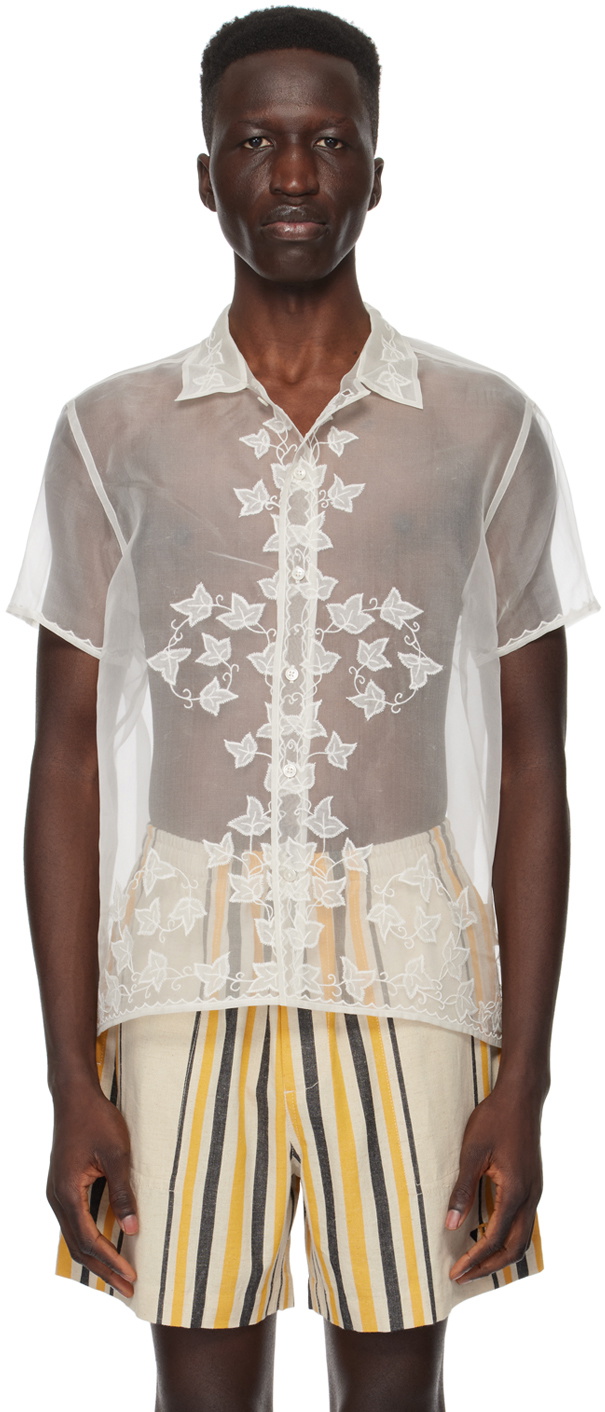 Bode White Ivy Appliqué Shirt Bode