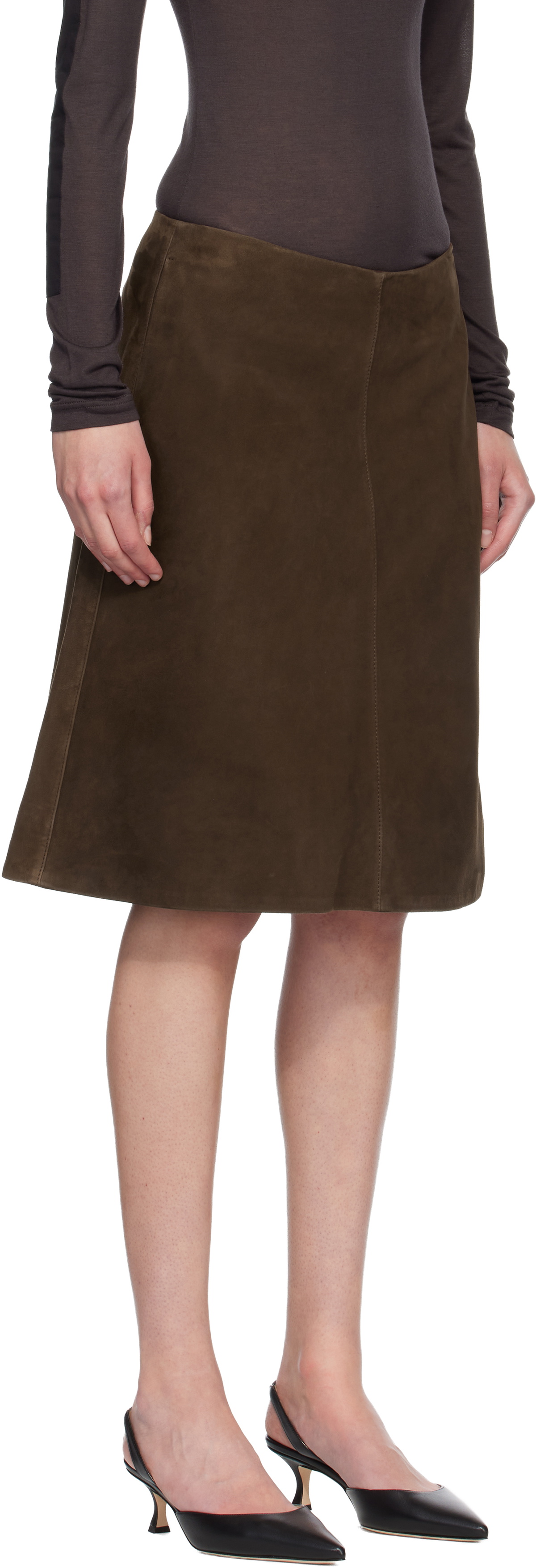 TOTEME Brown A-Line Suede Midi Skirt Toteme