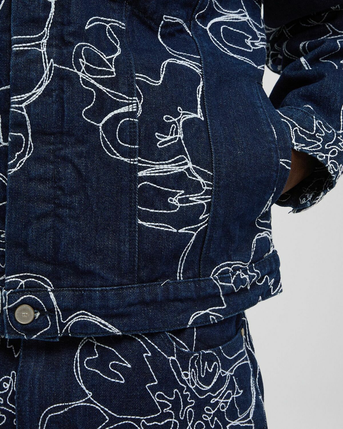 Arte Antwerp Denim Stitch Flower All over Jacket Blue Mens Denim Jacket ...