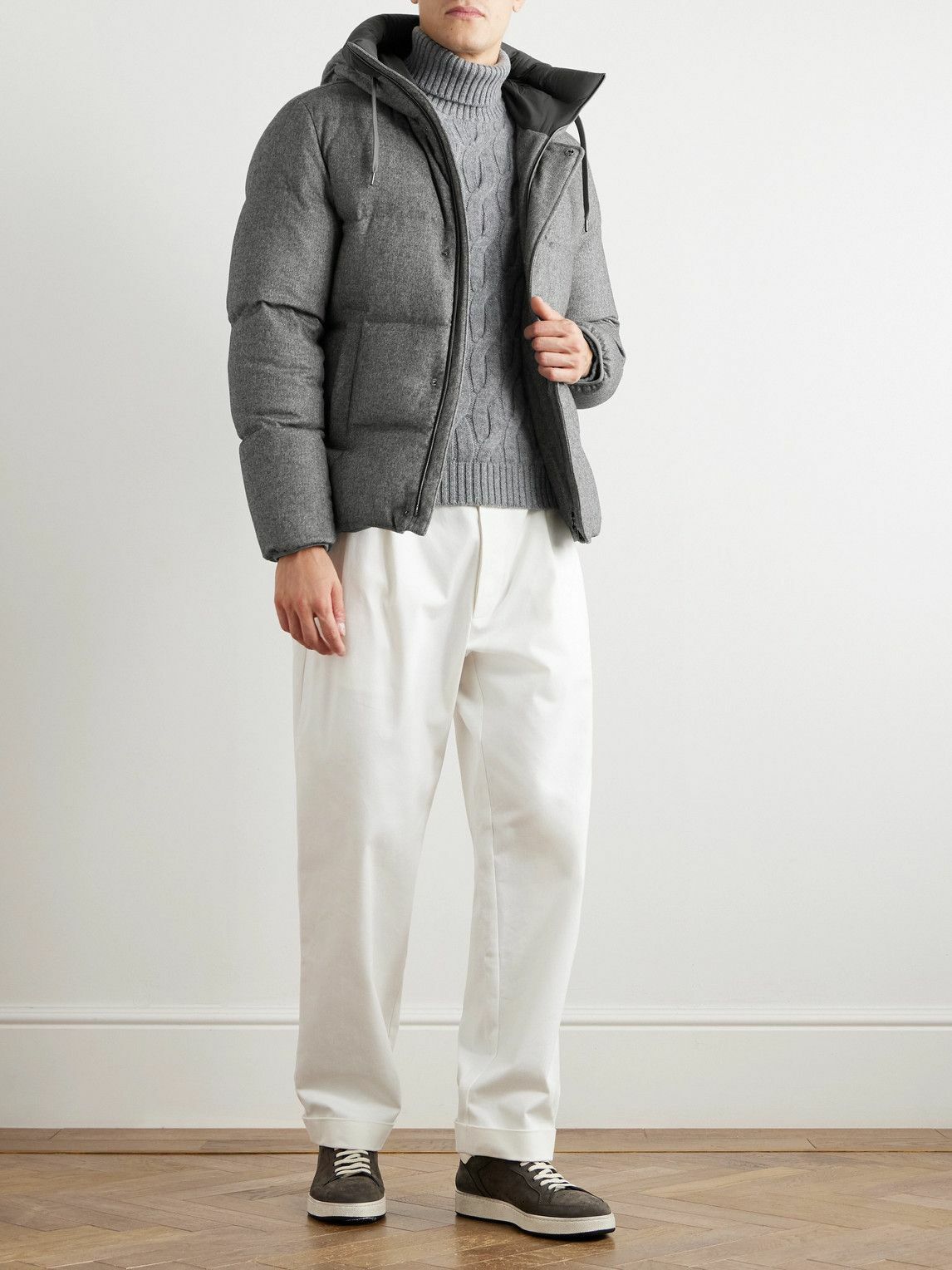 Herno - Silk and Cashmere-Blend Quilted Hooded Down Jacket - Gray Herno