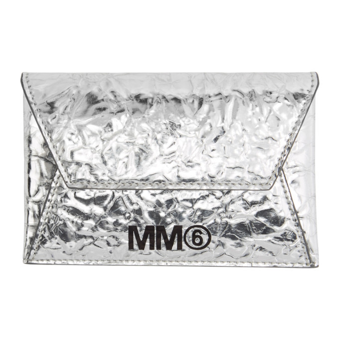 MM6 Maison Margiela Silver Crinkled Card Holder MM6 Maison Margiela
