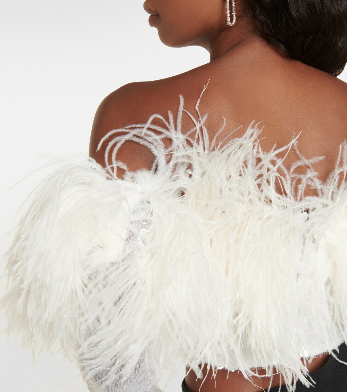 David Koma Sequined feather-trimmed crop top David Koma