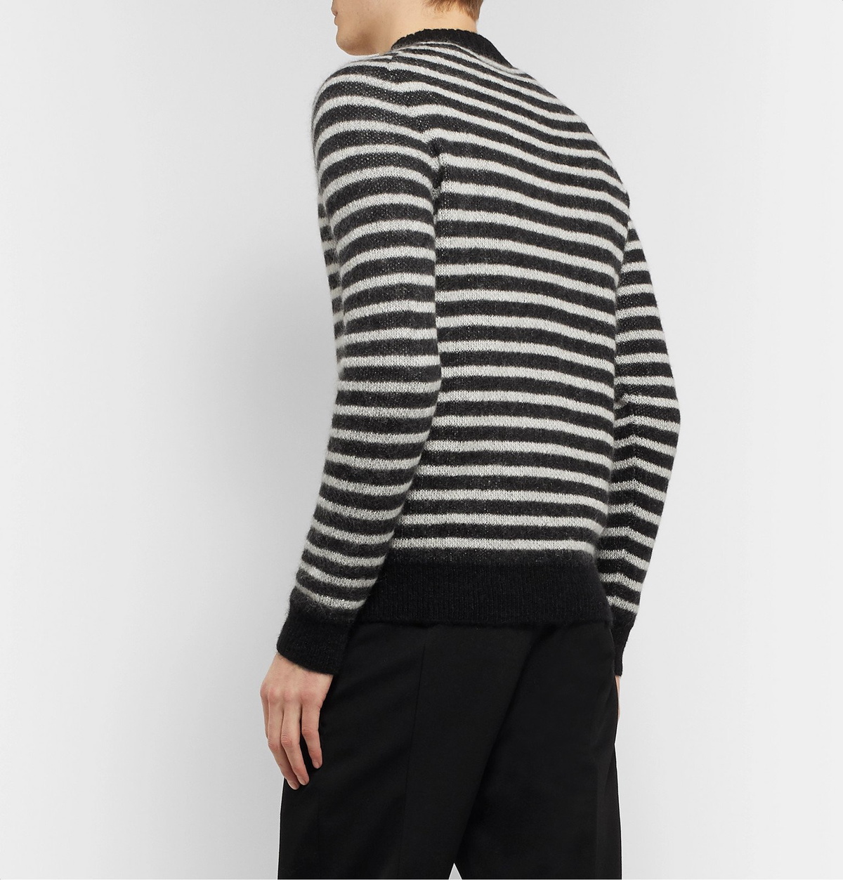 SAINT LAURENT - Striped Mohair-Blend Sweater - Black Saint Laurent