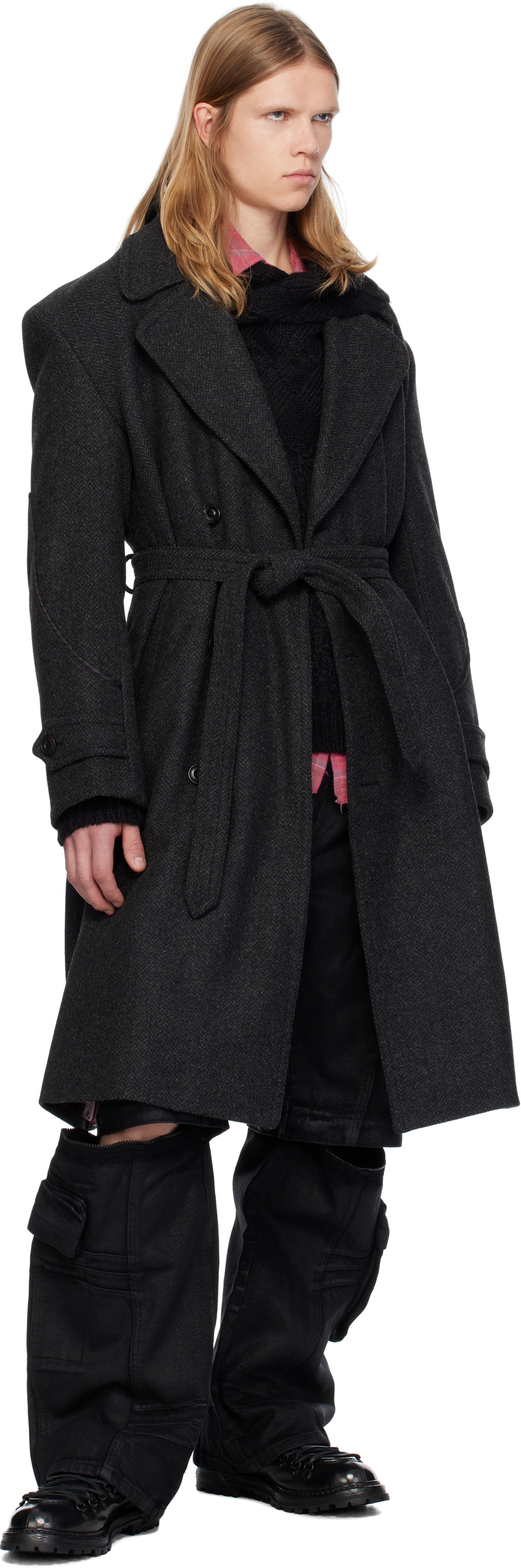Andersson Bell Gray Rovy Double-Breasted Herringbone Trench Coat ...