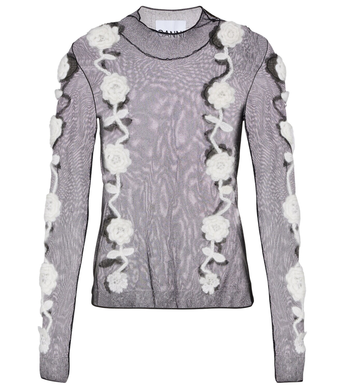 Ganni Crochet-trimmed sheer top GANNI