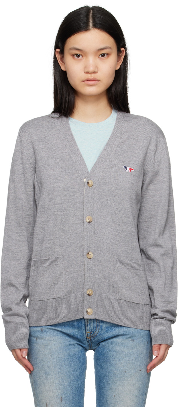Maison Kitsuné Grey Tricolor Fox Patch Cardigan Maison Kitsune