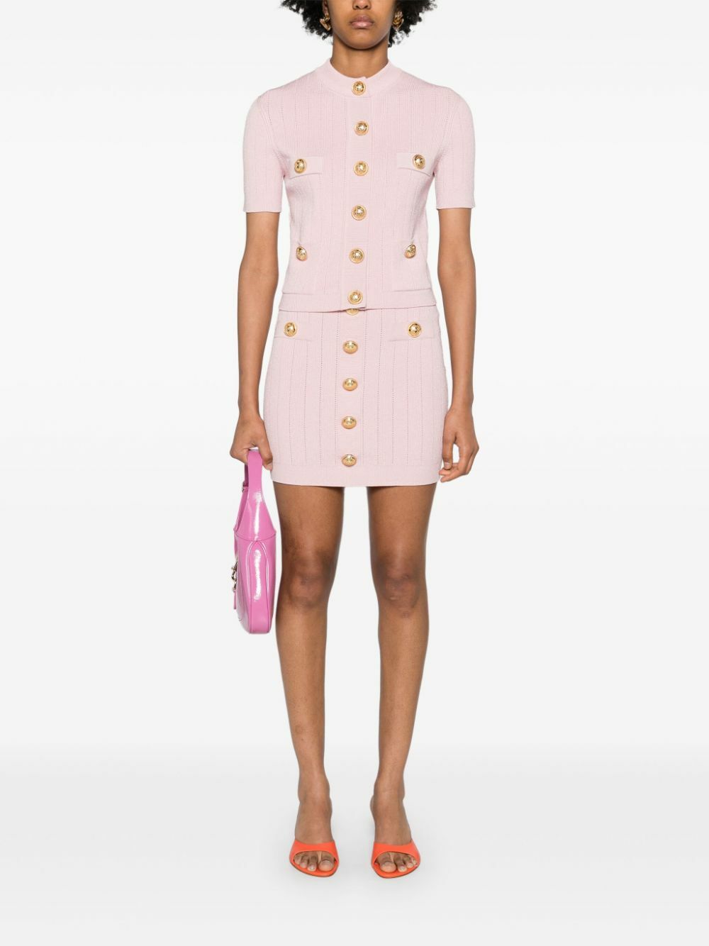 Balmain Pink Button-Embossed Pencil Skirt Balmain