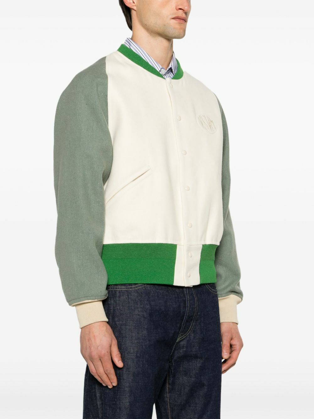 Visvim White Logo-Patch Felted Varsity Jacket Visvim