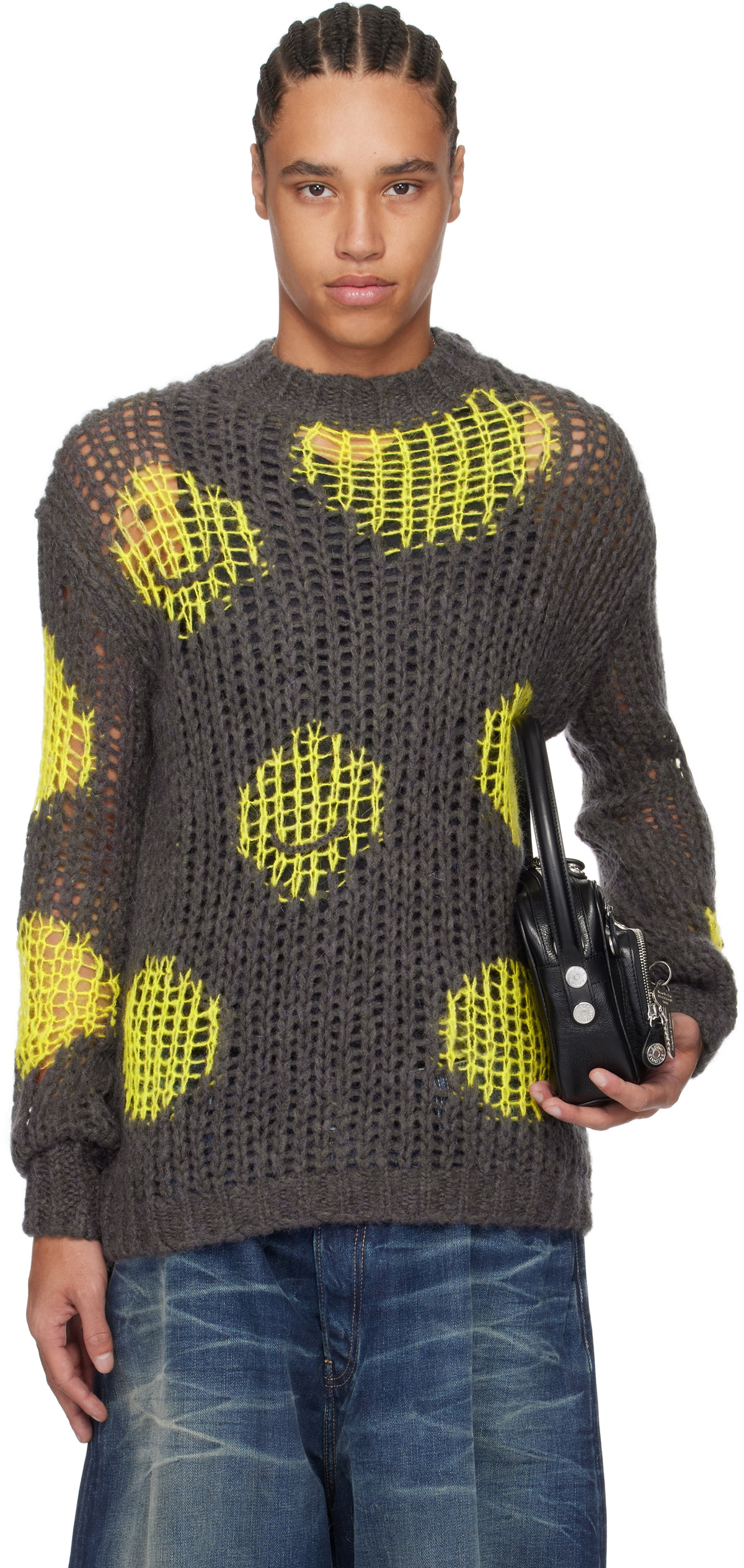 Acne Studios Gray & Yellow Embroidered Mohair Sweater Acne Studios
