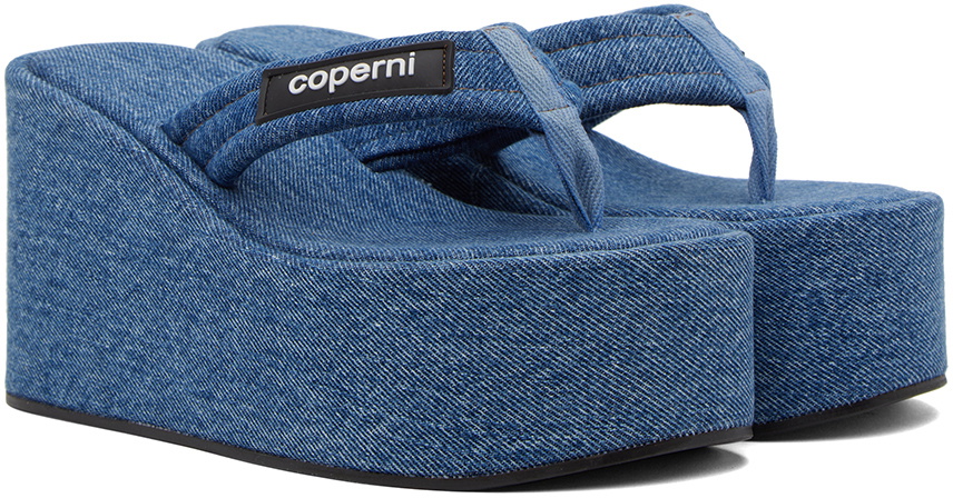 Coperni Blue Denim Branded Wedge Sandals Coperni