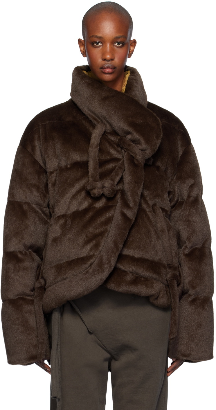 Ottolinger Brown Furry Strappy Puffer Jacket Ottolinger