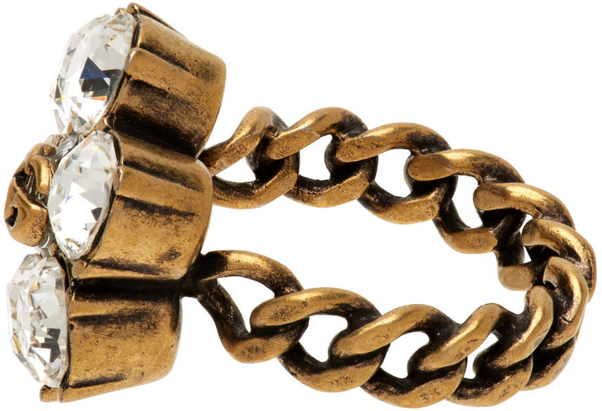 Gucci Gold Crystal Double G Ring Gucci