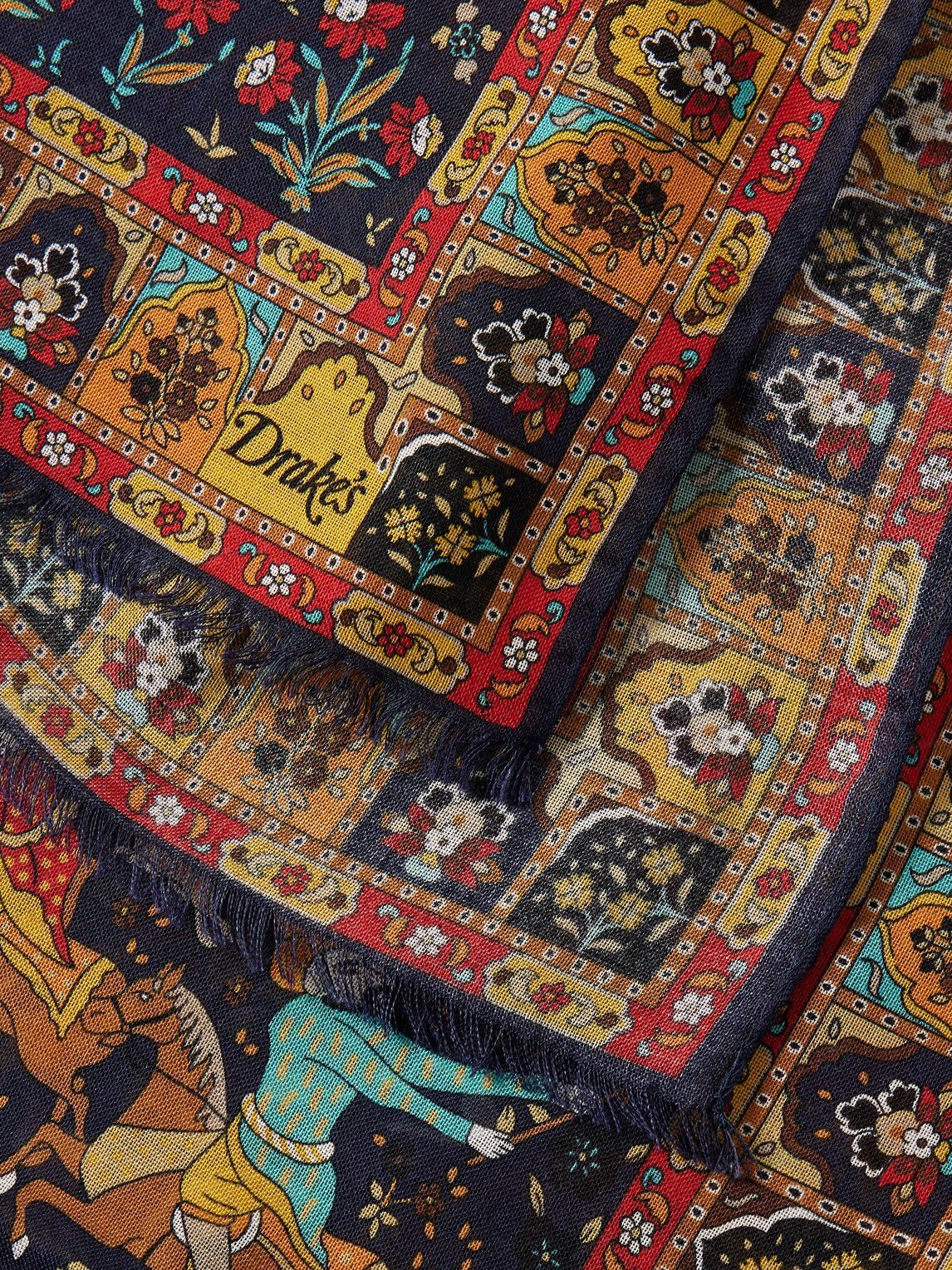 Drake's - Fringed Printed Wool and Silk-Blend Scarf Drake's