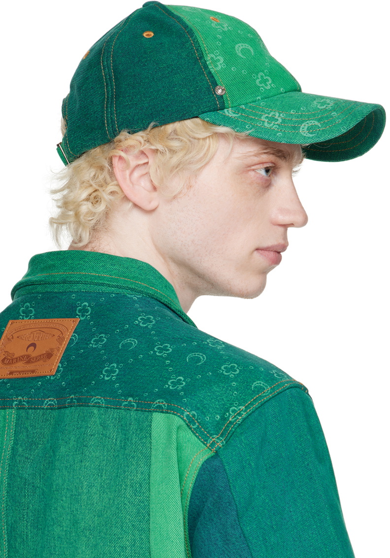 Marine Serre Green Moonogram Denim Cap Marine Serre