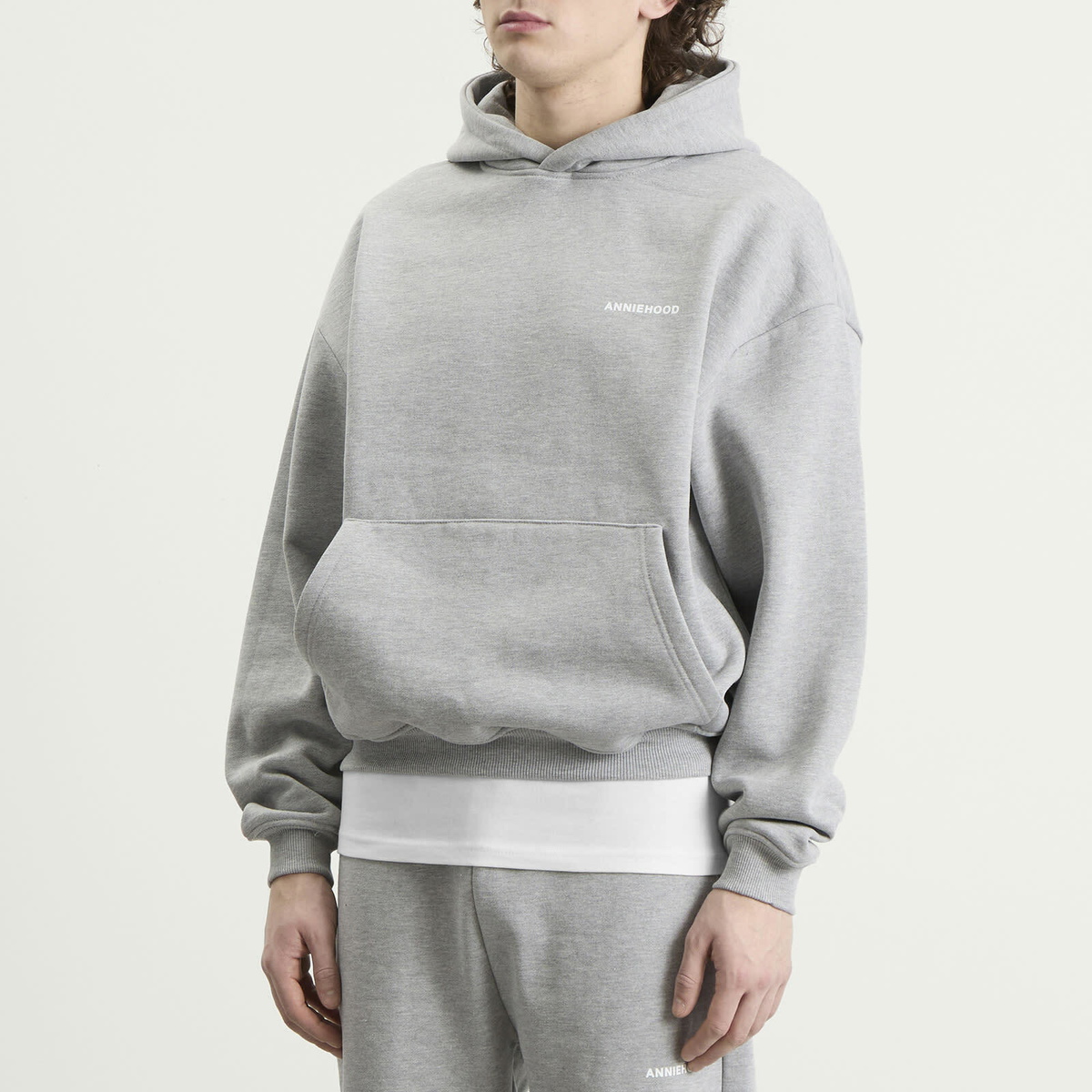 ANNIE HOOD Men's Mini Logo Hoodie in Marl Grey ANNIE HOOD