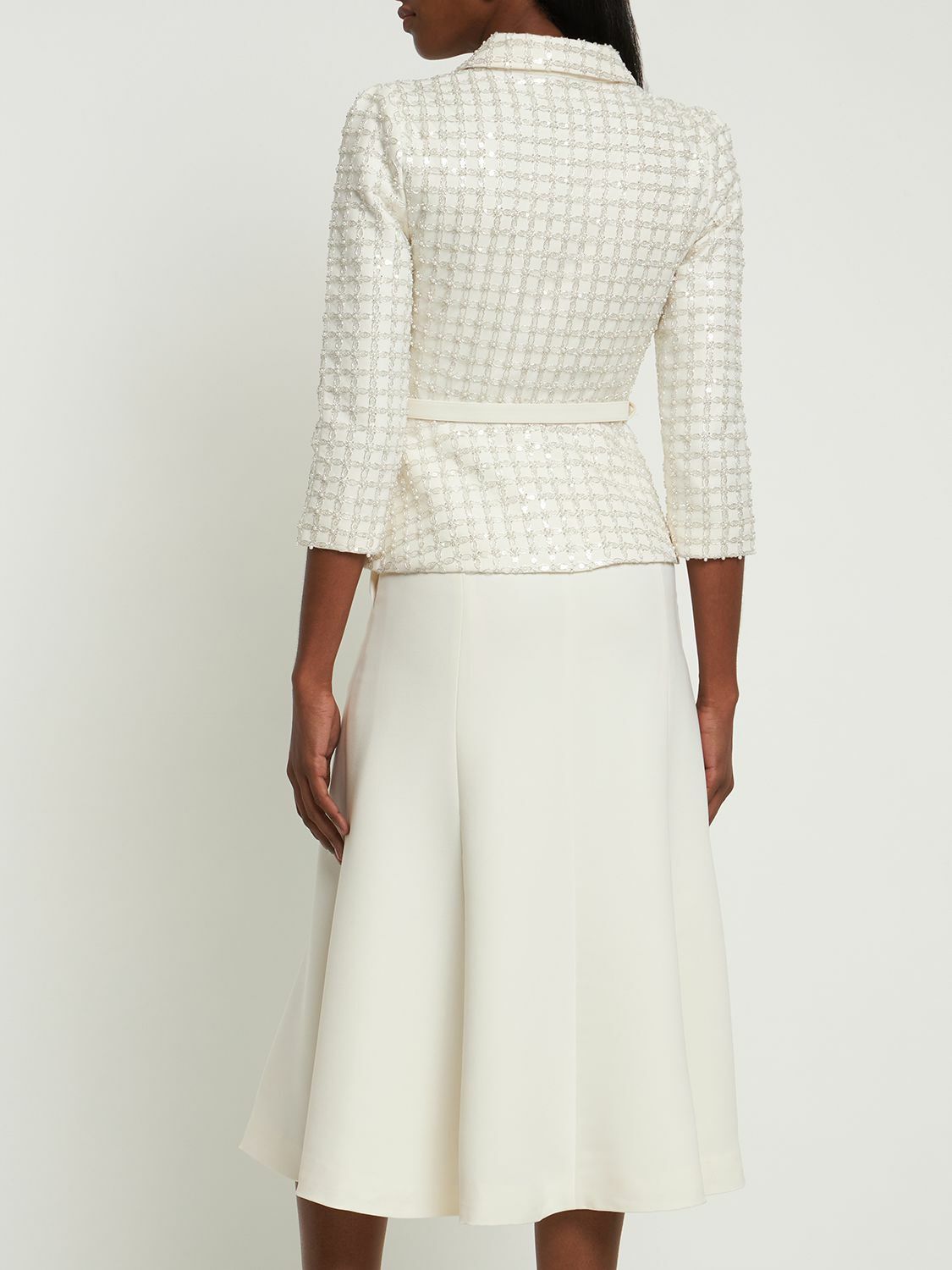 SELF-PORTRAIT Cream Sequined Crepe Midi Dress Self-Portrait