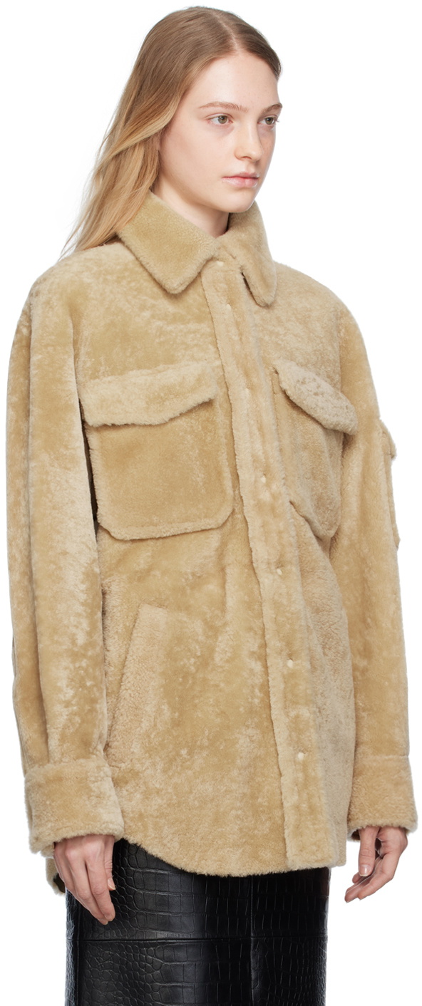 Helmut Lang Tan Flap Pocket Shearling Jacket Helmut Lang