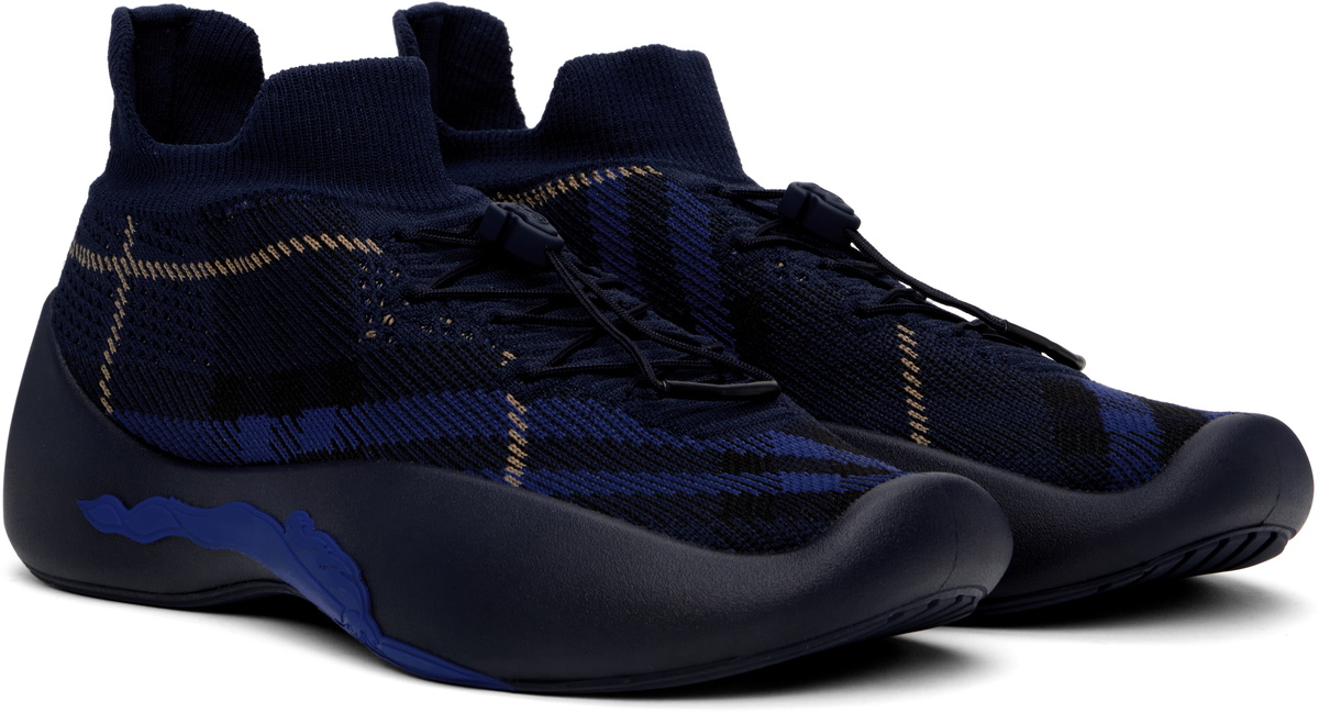 Burberry Black & Blue Check Knit Neptune Sneakers Burberry