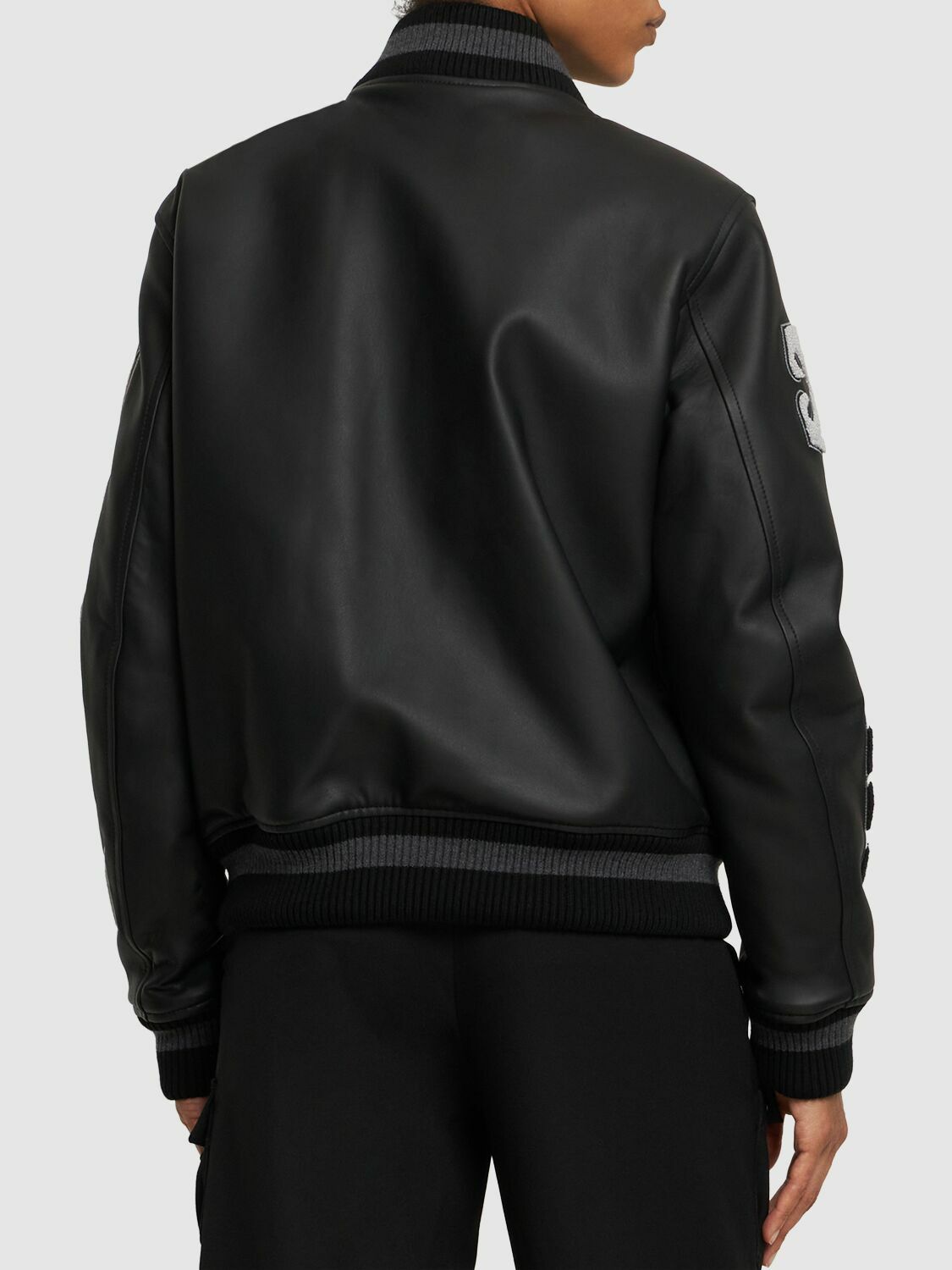 OFF-WHITE - Logo Patch Leather Varsity Jacket Off-White