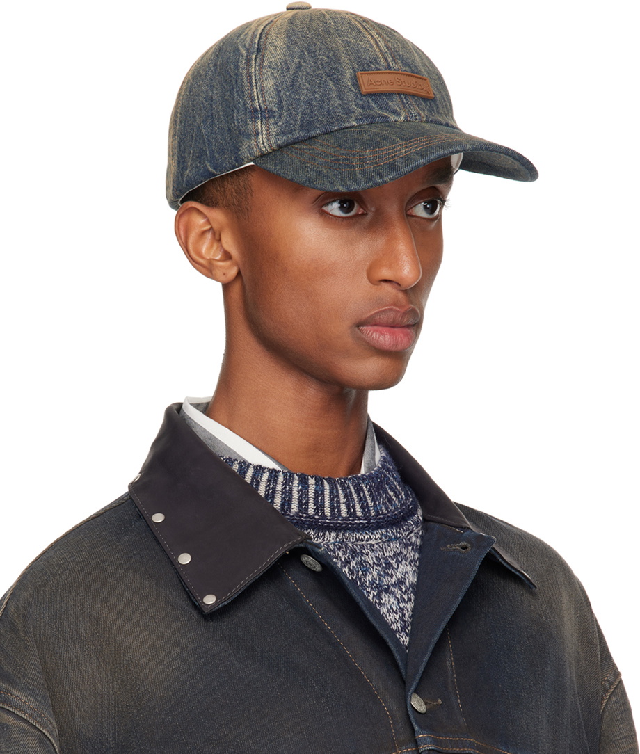 Acne Studios Blue Denim Logo Cap Acne Studios