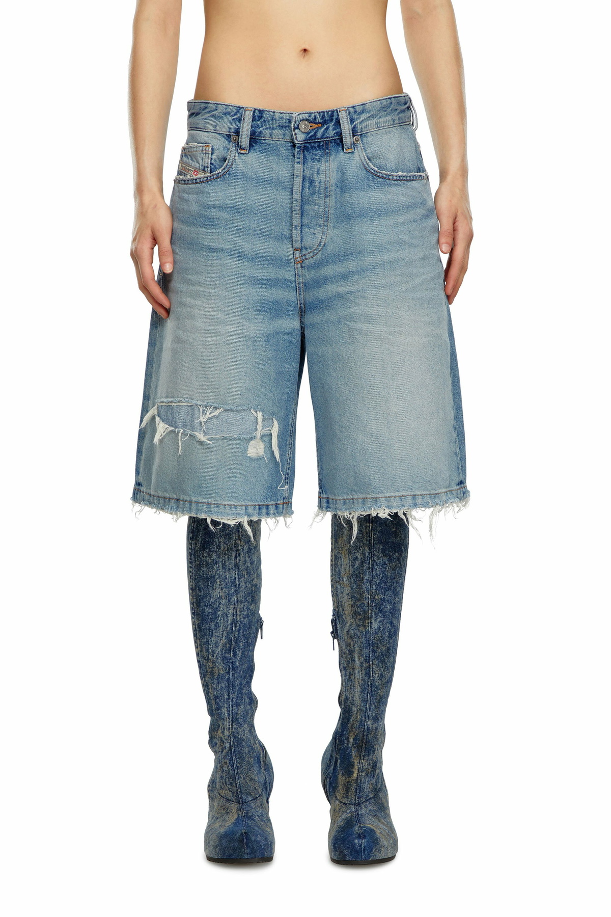 Diesel Shorts in ripped and repaired denim - Shorts Womens in Blue Diesel