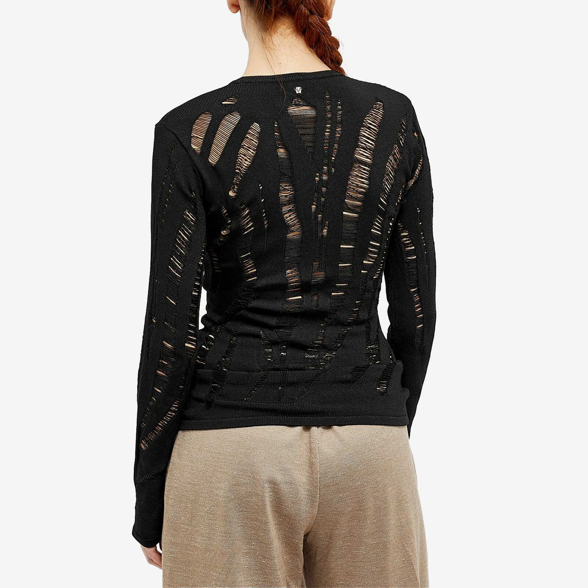 Versace Women's Slashed Knit Jumper in Black Versace