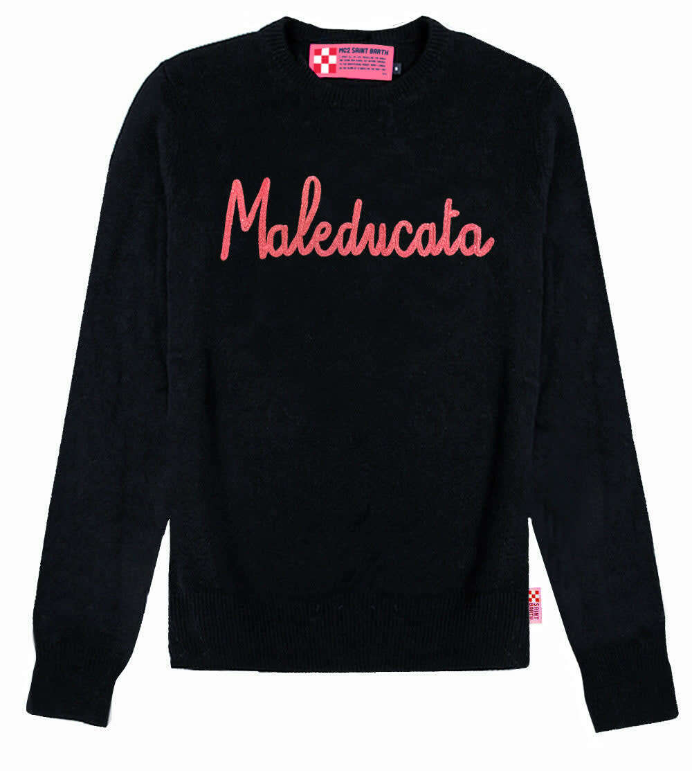 MC2 Saint Barth Woman Black Sweater Maleducata Lurex Embroidery MC2 ...