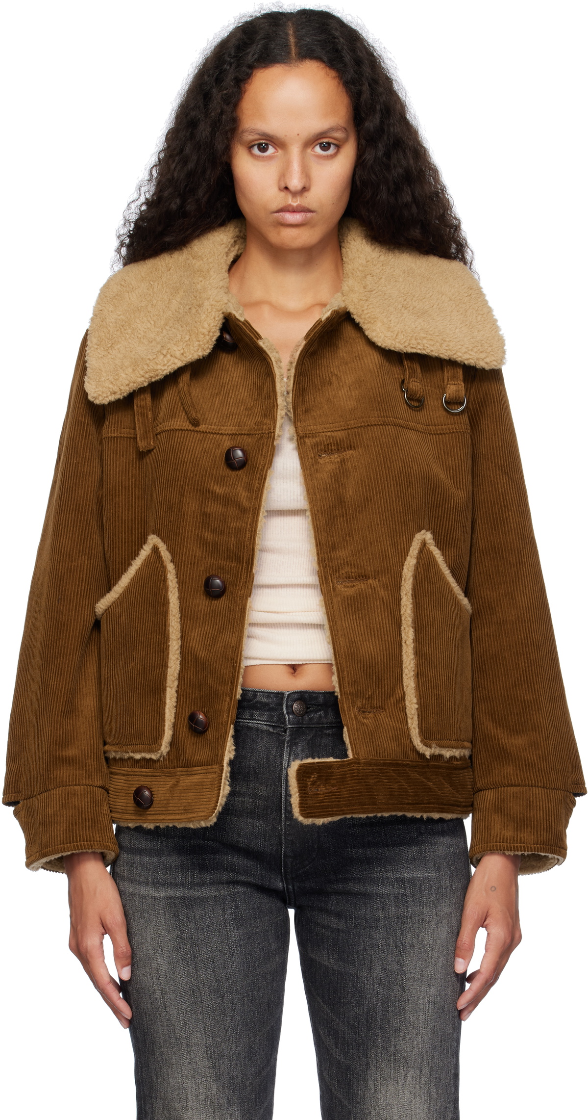 R13 Brown Oversized Collar Jacket R13