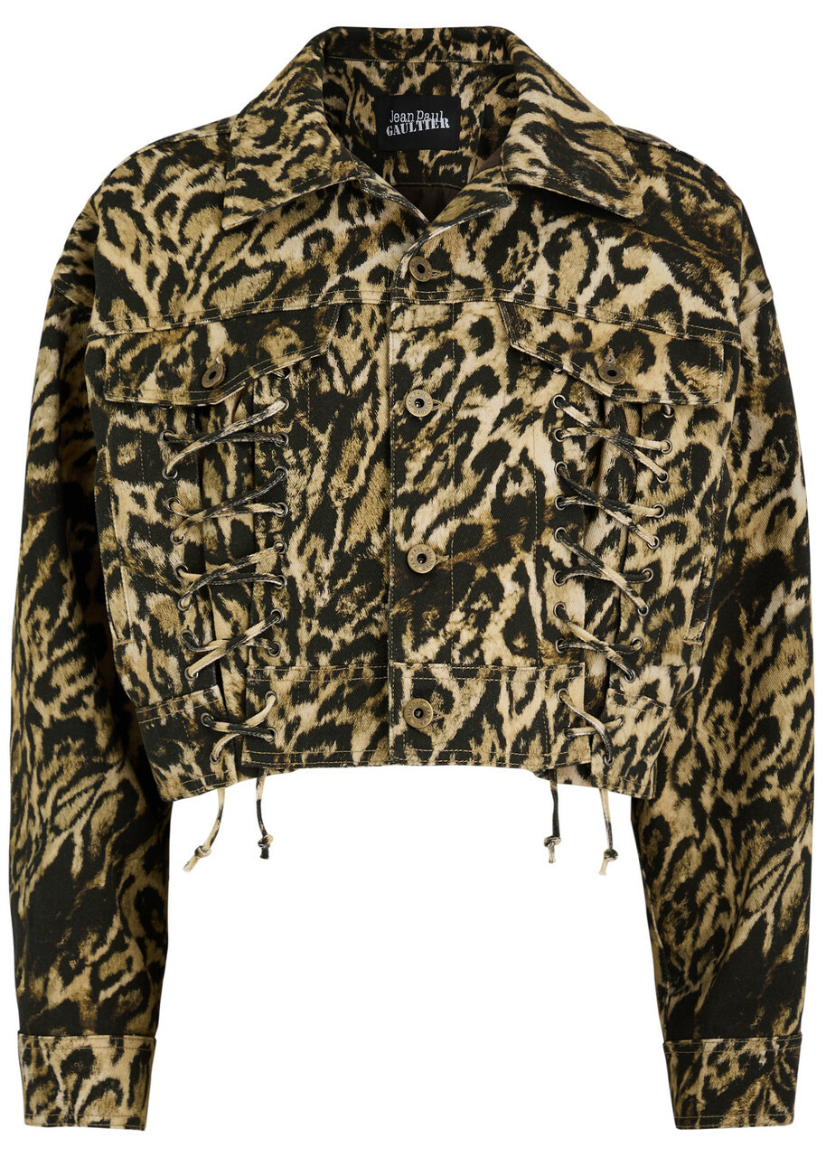 Jean Paul Gaultier Leopard-print Lace-up Denim Jacket Jean Paul Gaultier
