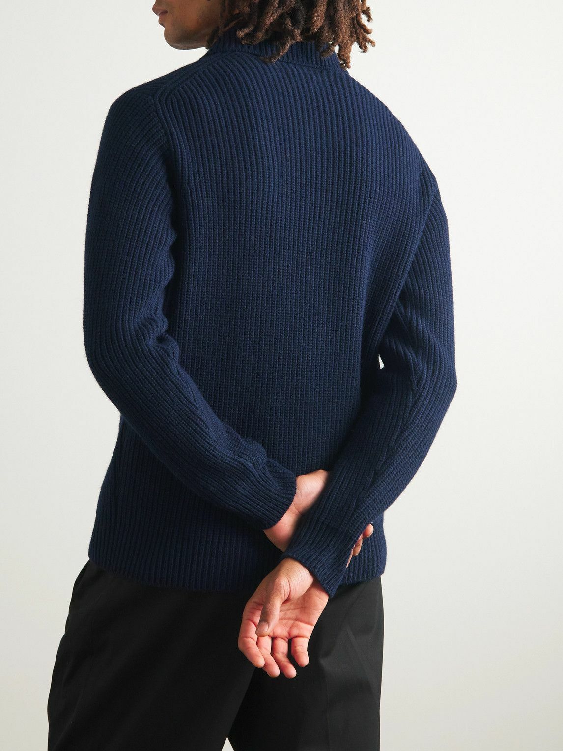 Drake's - Ribbed Wool and Alpaca-Blend Sweater - Blue Drake's