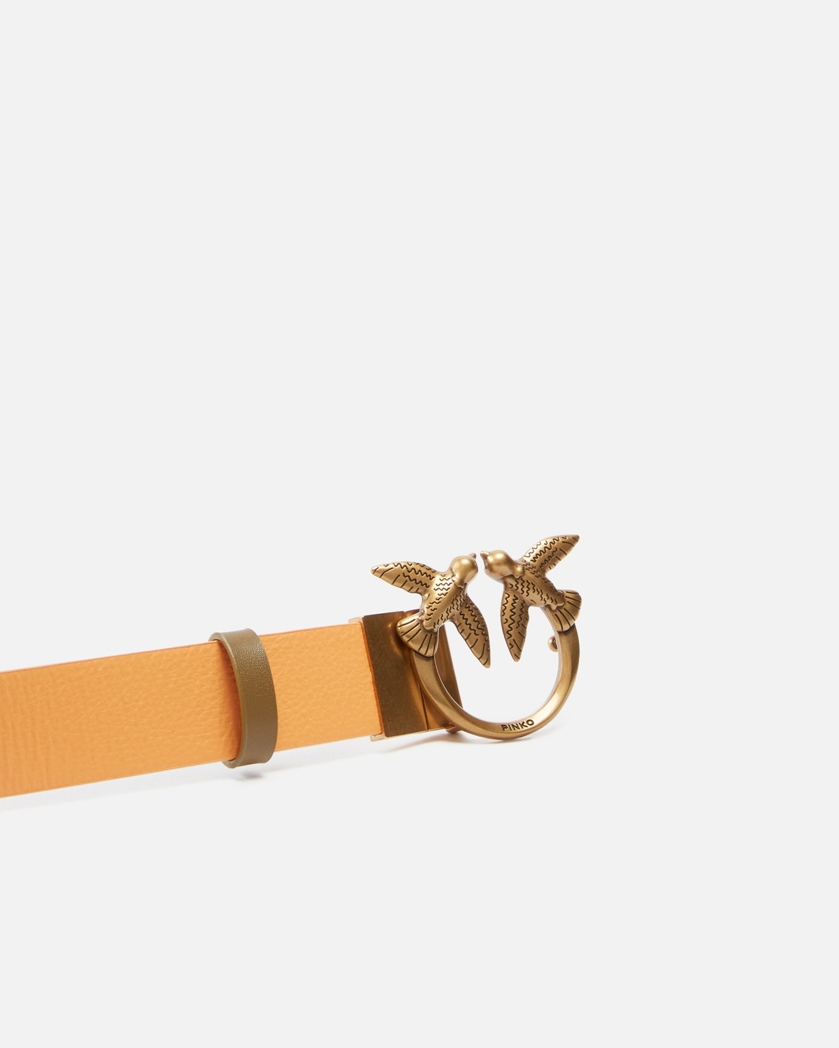 Pinko Reversible Love Birds Belt 3cm Army Green/Orange Antique Gold Pinko