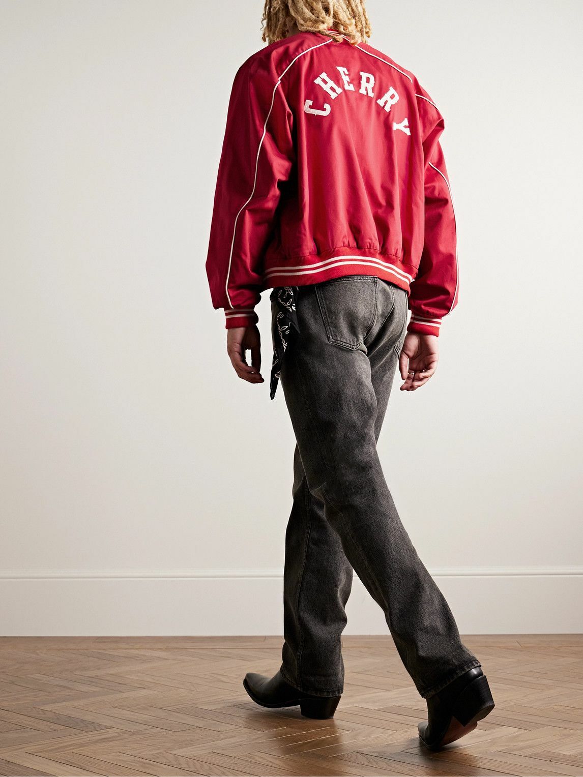 CHERRY LA - Film Crew Appliquéd Cotton-Twill Varsity Jacket - Red CHERRY LA