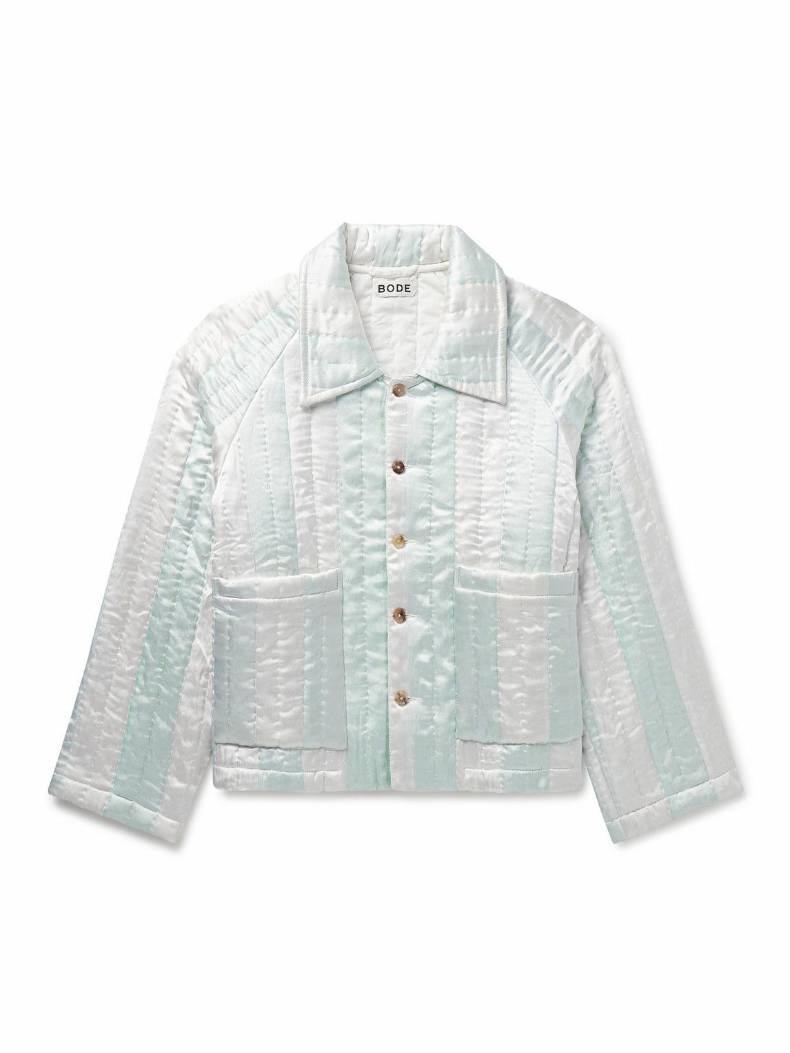 BODE - Banker Quilted Striped Satin Jacket - Blue Bode