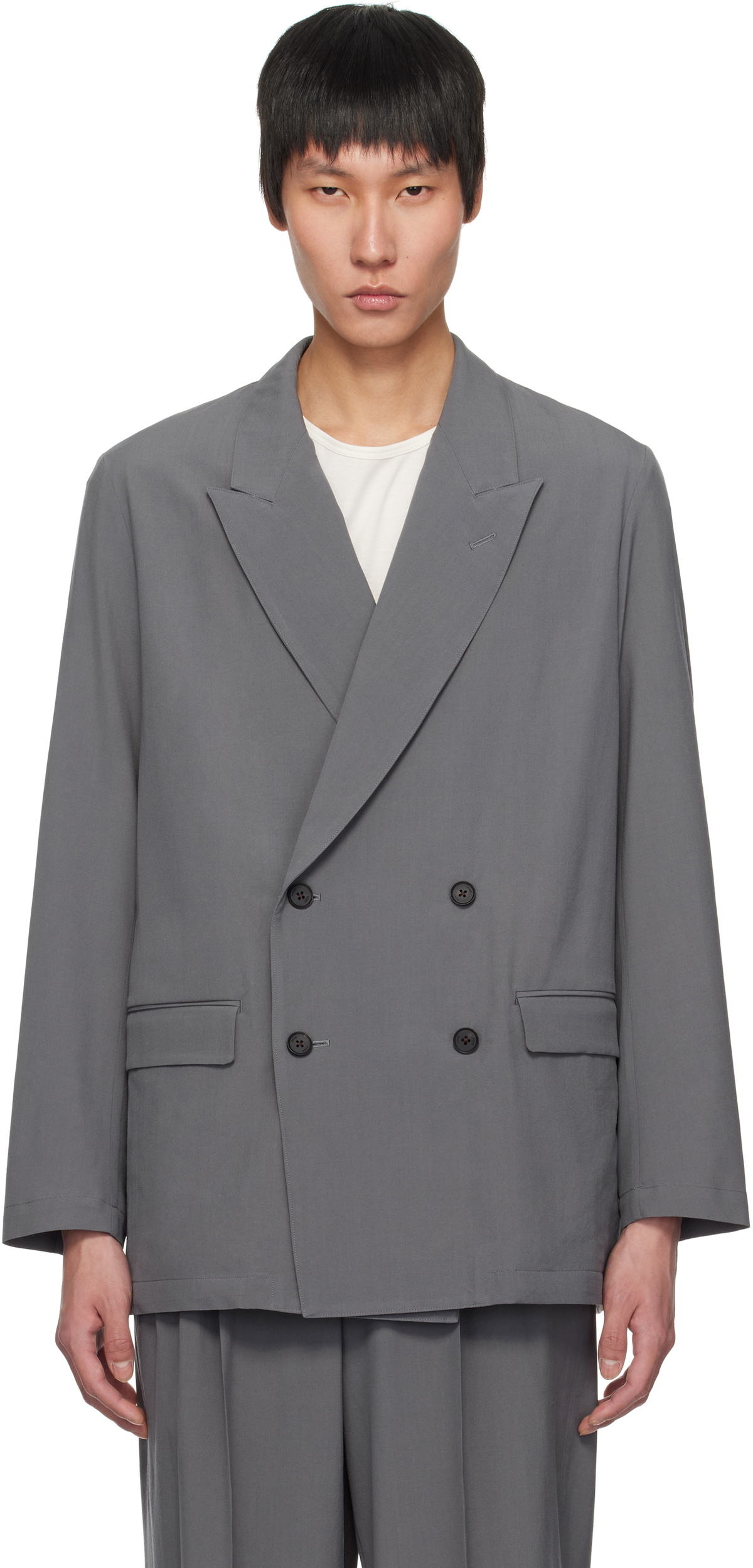 YOKE Gray Double-Breasted Blazer