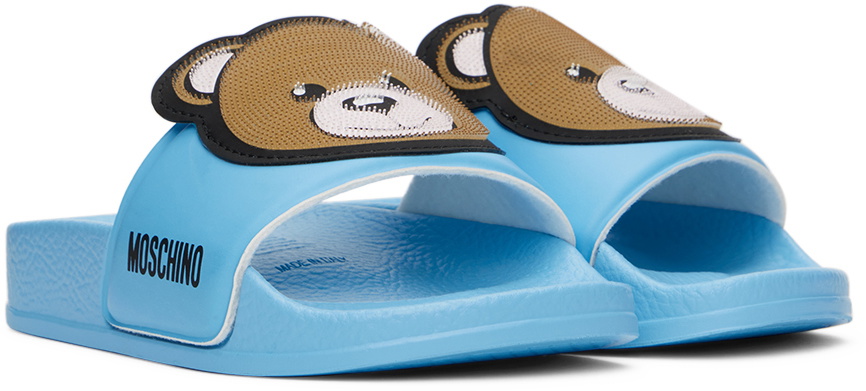 Moschino Kids Blue 3D Teddy Slides Moschino