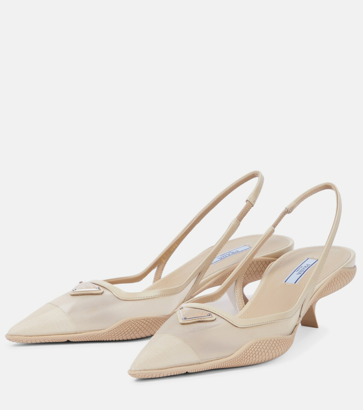 Prada Leather and mesh slingback pumps Prada