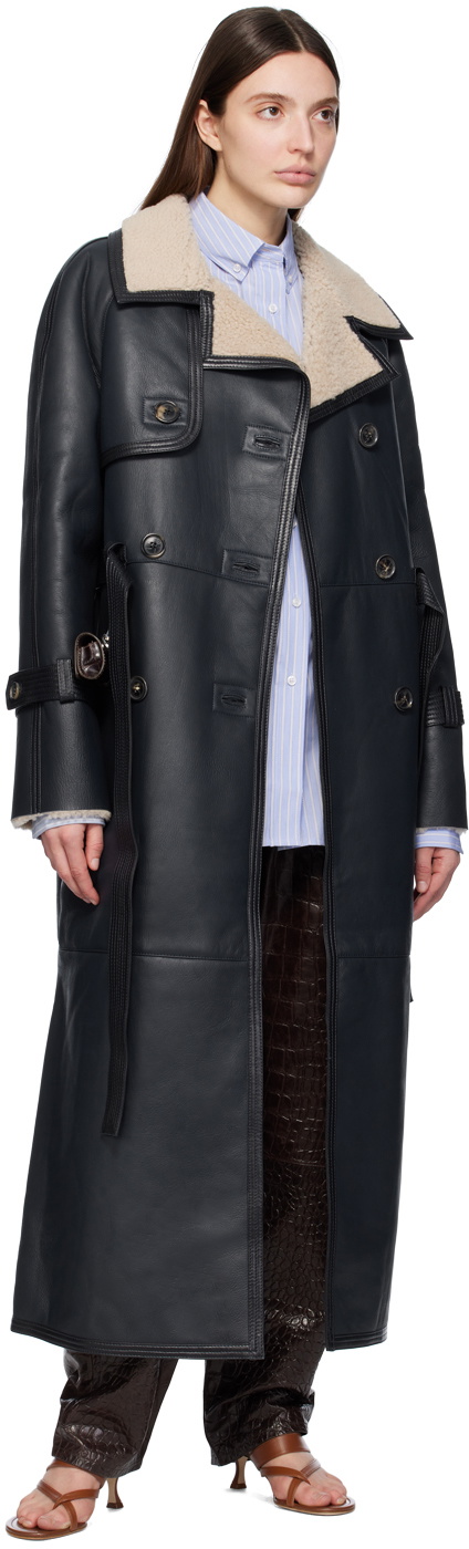 Saks Potts Navy Alexa Leather Trench Coat Saks Potts