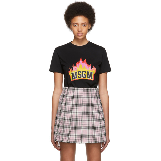 MSGM SSENSE Exclusive Black Flame Logo T-Shirt MSGM