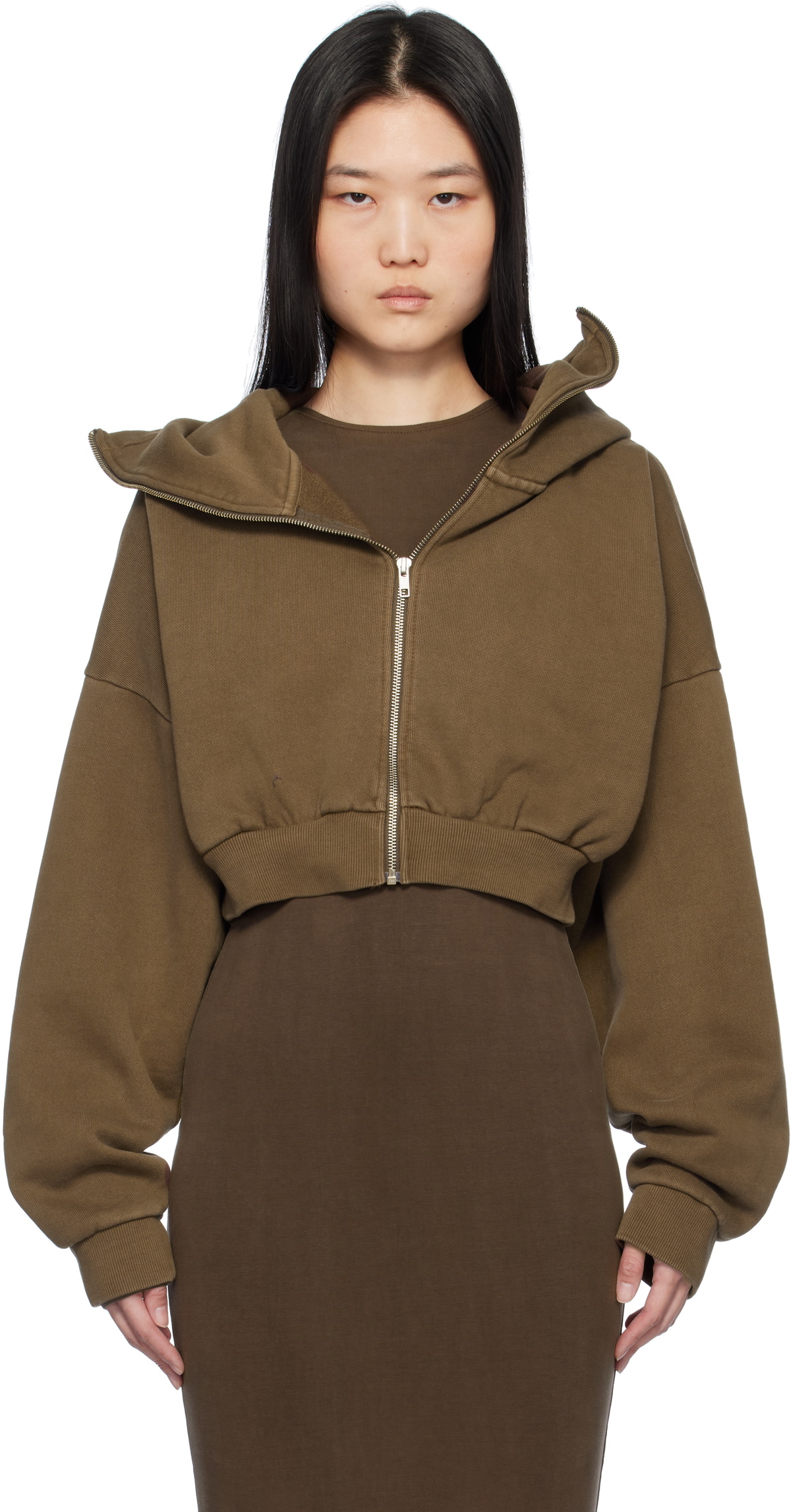 Entire Studios Brown Cropped Full Zip Hoodie Entire Studios