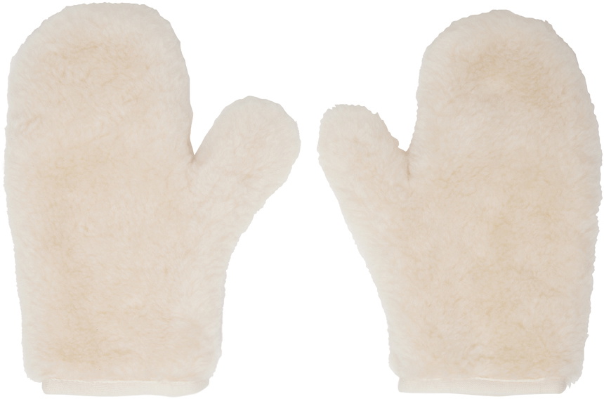 AMOMENTO Off-White Faux-Fur Mittens AMOMENTO