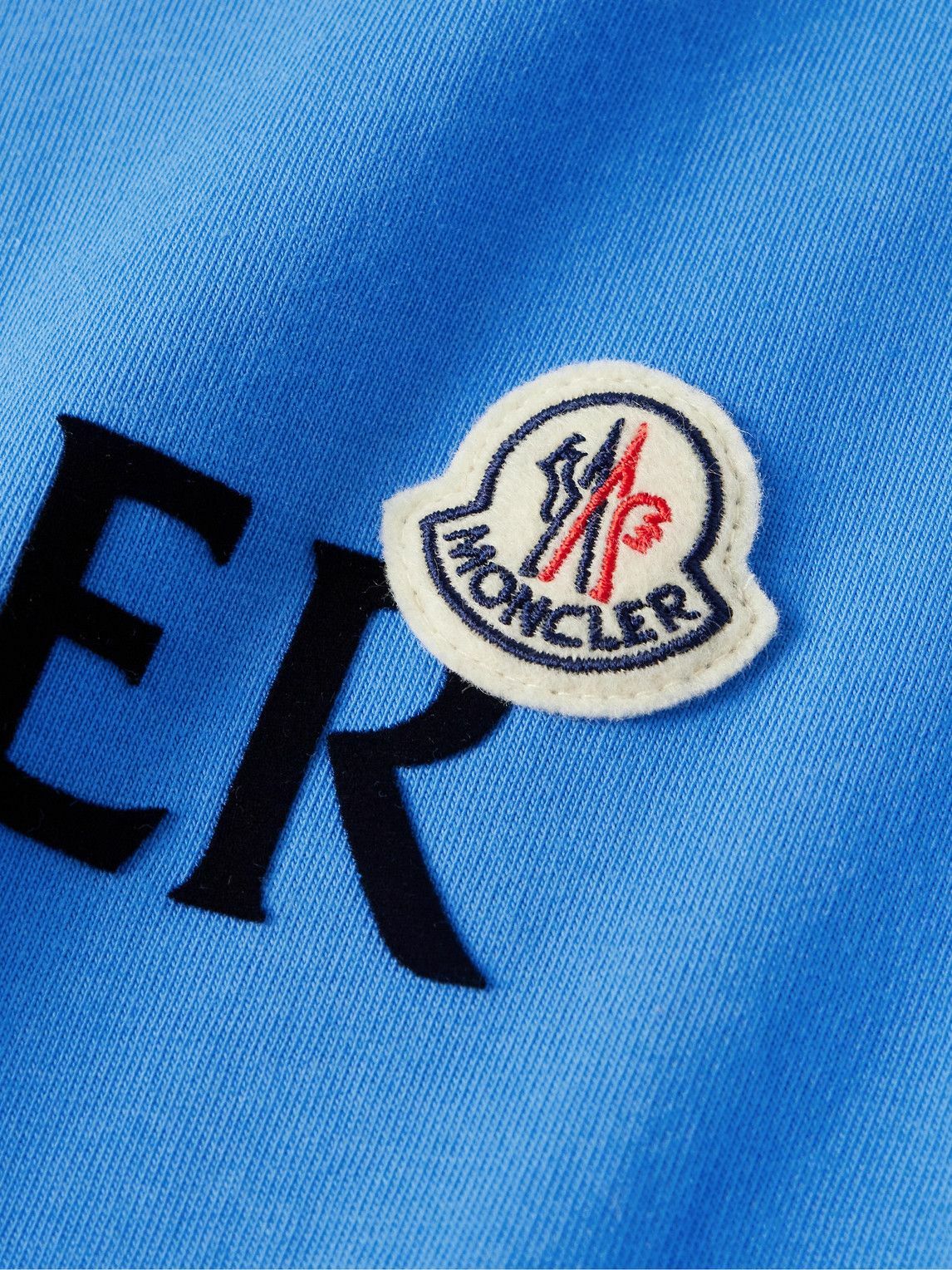 Moncler - Logo-Flocked Appliquéd Cotton-Jersey T-Shirt - Blue Moncler