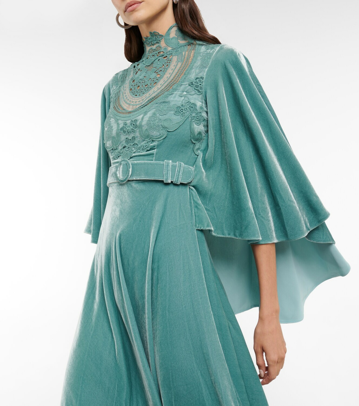 Costarellos Gabriella lace-paneled velvet gown Costarellos